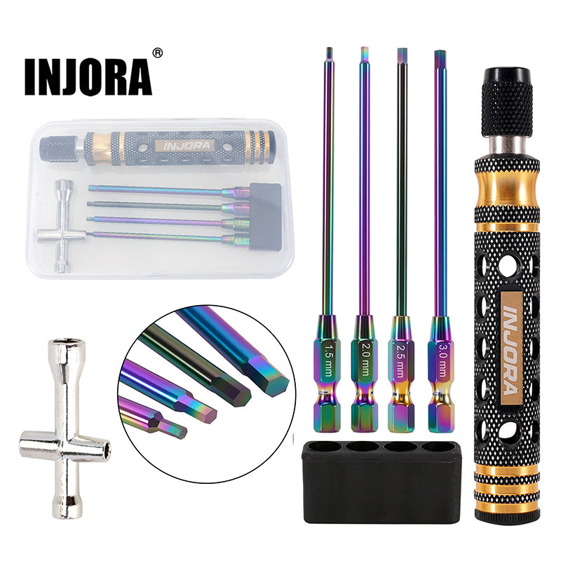 INJORA Quick-Change Hex Driver Set (1.5 / 2.0 / 2.5 / 3.0mm) with 4-Wa