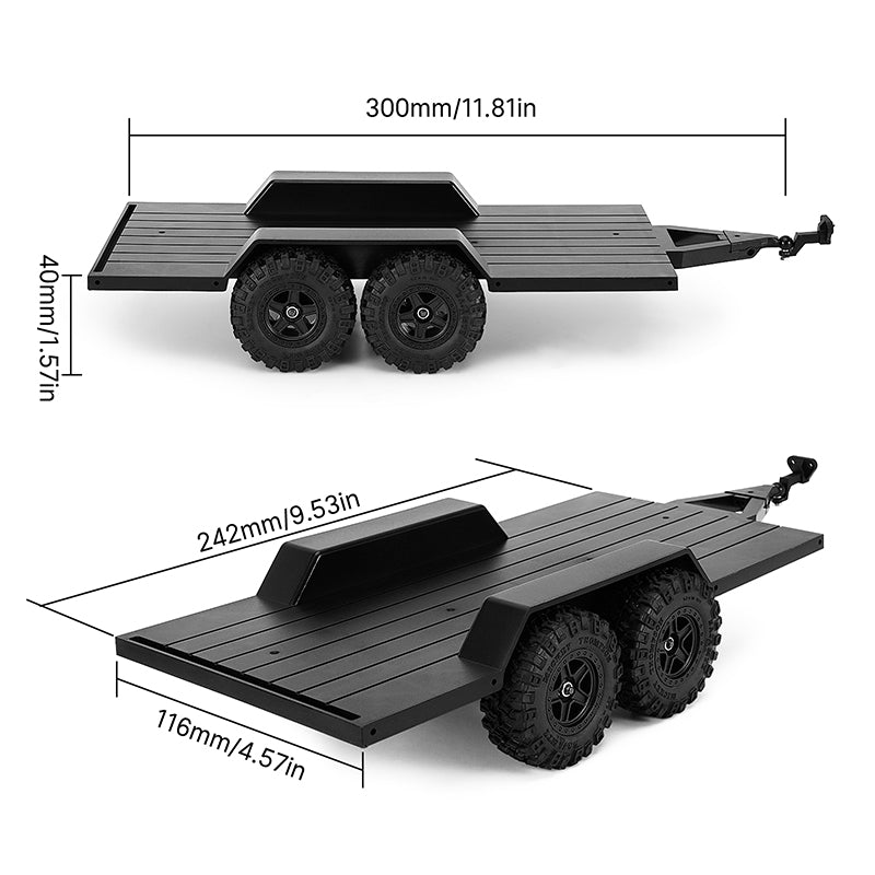 INJORA Utility Plastic Trailer with Hitch for 1/18 RC Crawler TRX4M
