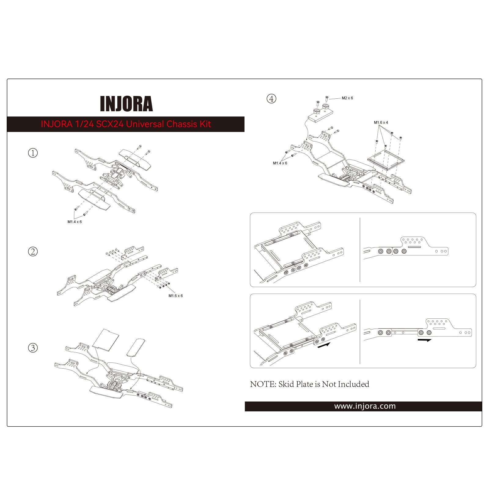 INJORA Universal LCG Carbon Fiber Chassis Frame Kit for 1/24 SCX24