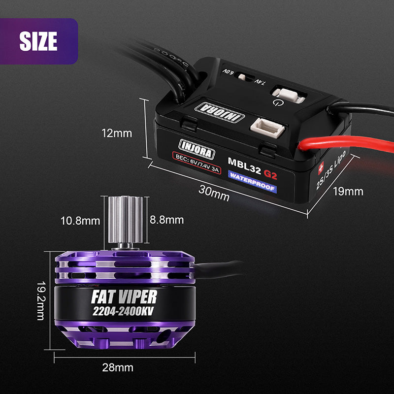 INJORA MBL32 G2 Waterproof Brushless ESC & 2204 Fat Viper Motor for 1/ ...