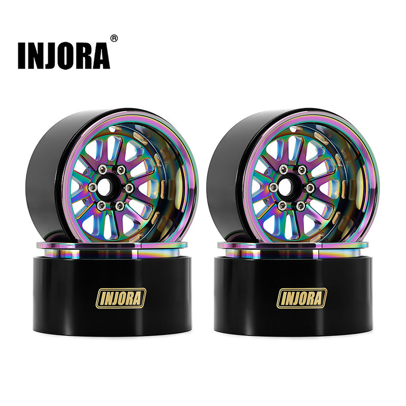 INJORA 2.2" 205g/pcs Rainbow Aluminum Wheels with Brass Rings for 1/10