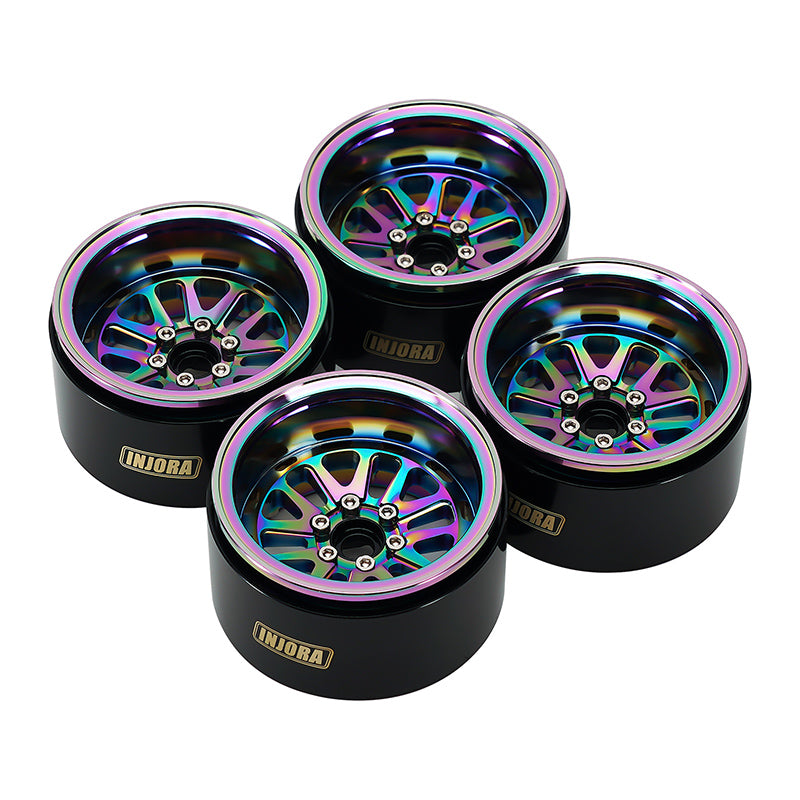 INJORA 2.2" 205g/pcs Rainbow Aluminum Wheels with Brass Rings for 1/10