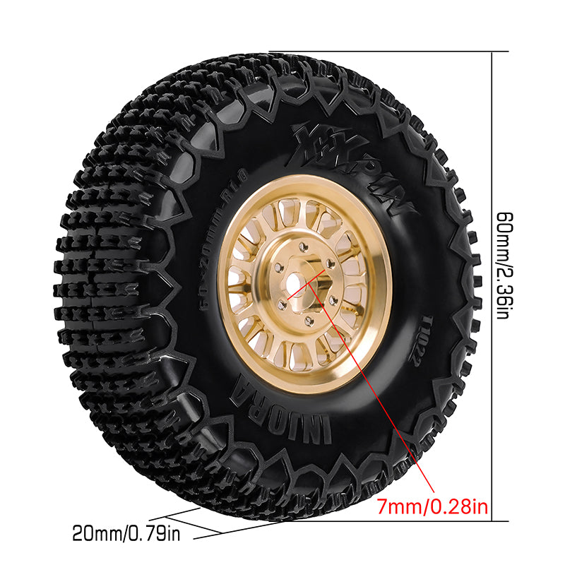 INJORA 1.0 XHX Pin Tires with 1.0 Plus Brass Beadlock Wheels Combo for