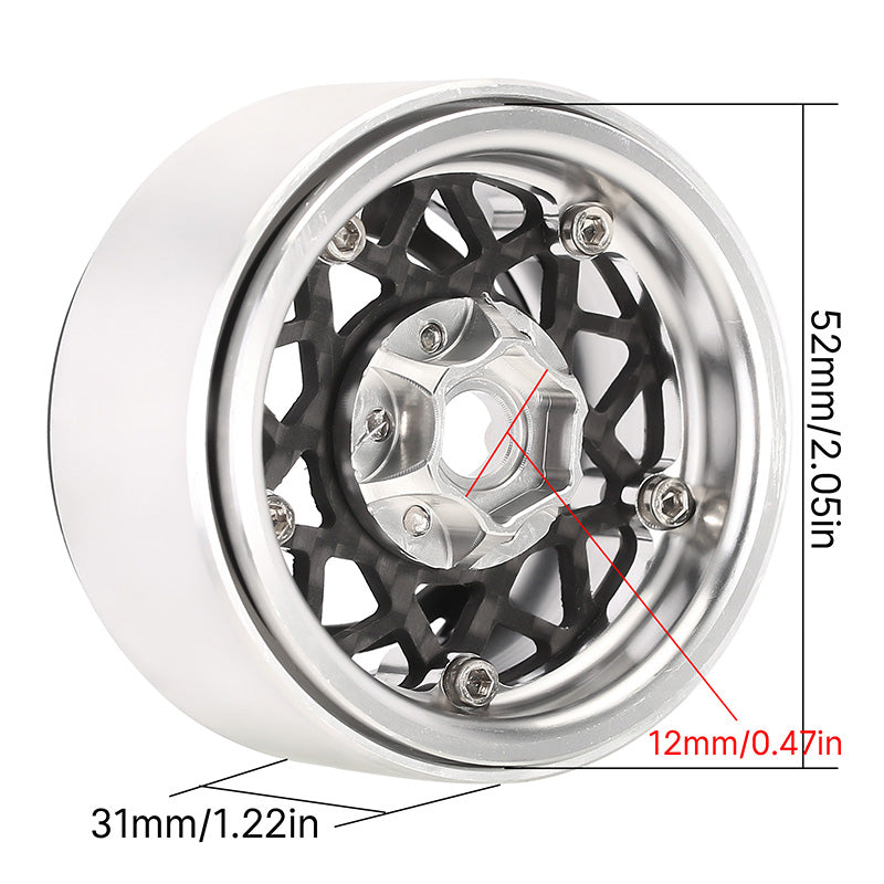 INJORA Carbon Fiber Aluminum Negative Offset 10mm 1.9" Beadlock Wheels