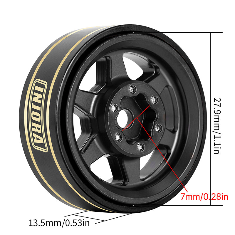 INJORA 1.0 Plus 6-Spoke Brass Beadlock Wheels 42g/pcs offset -3.75mm f