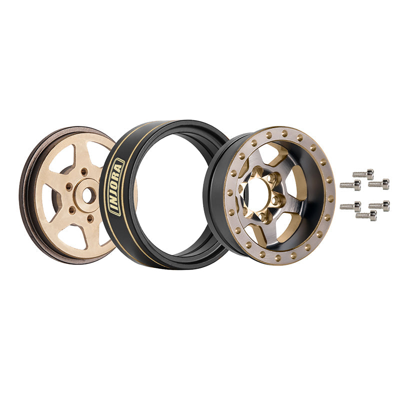 INJORA 1.0 Plus 6-Spoke Brass Beadlock Wheels 42g/pcs offset -3.75mm f